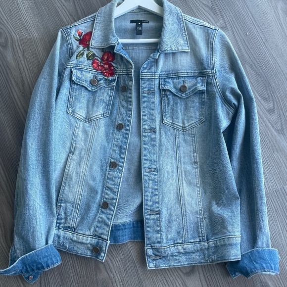 Aqua | Jackets & Coats | Aqua Floral Embroidered Denim Jacket L | Poshmark